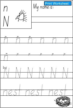 Letter n N -Handwriting Practice Sheet, English skills online ...
