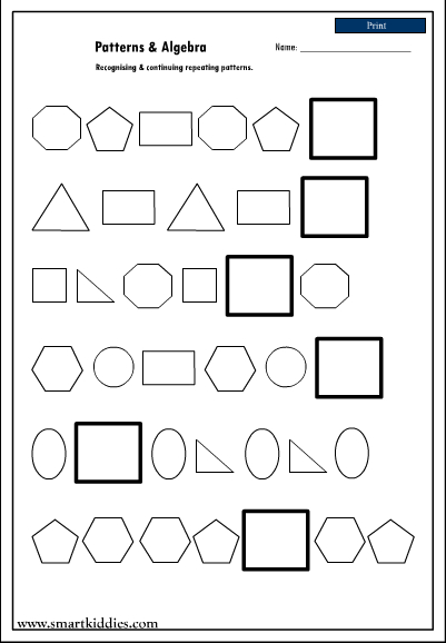 Recognizing and continuing repeating patterns, Mathematics skills online, interactive activity ...