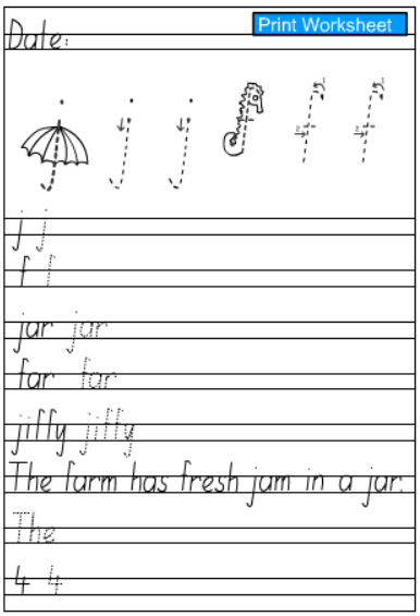 29 KINDERGARTEN WORKSHEET LETTER J