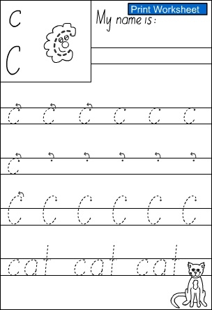 Letter c C -Handwriting Practice Sheet - Click to download.